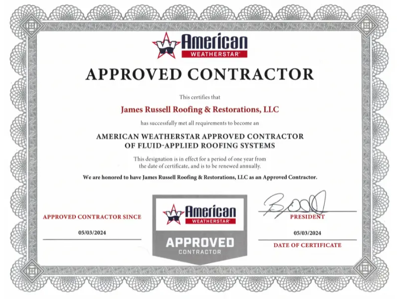James Russell Earns Certification for Fluid-Applied Roof Coatings
